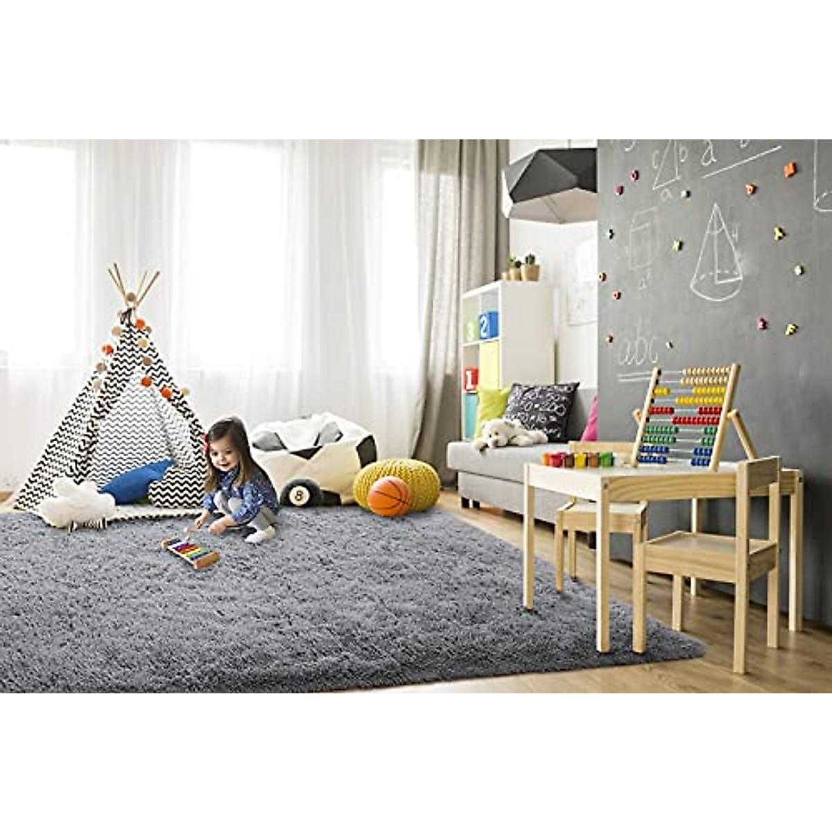 TWINNIS Super Soft Shaggy Rugs Fluffy Carpets, 8x10 Feet, Indoor Modern Plush Area for Living Room Bedroom Kids Nursery Home Decor, Upgrade Anti-Skid Durable Rectangular Fuzzy Rug, Grey