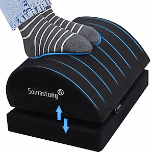 Foot Rest for Under Desk at Work, Double Layer Adjustable Foot Rest for Office, Work, Gaming, Car, Home Office, Ergonomic Memory Foam Foot Stool for All Day Support, Back & Hip Pain Relief (Black)