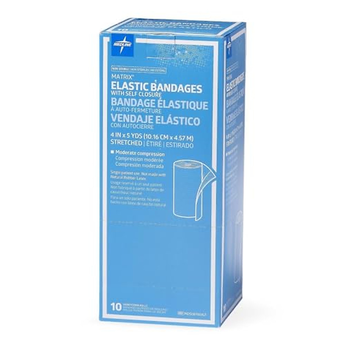 Medline Matrix Wrap Elastic Bandage with Hook and Loop Closure, Non-Sterile, 4" x 5 yd, White/Beige (Pack of 10)
