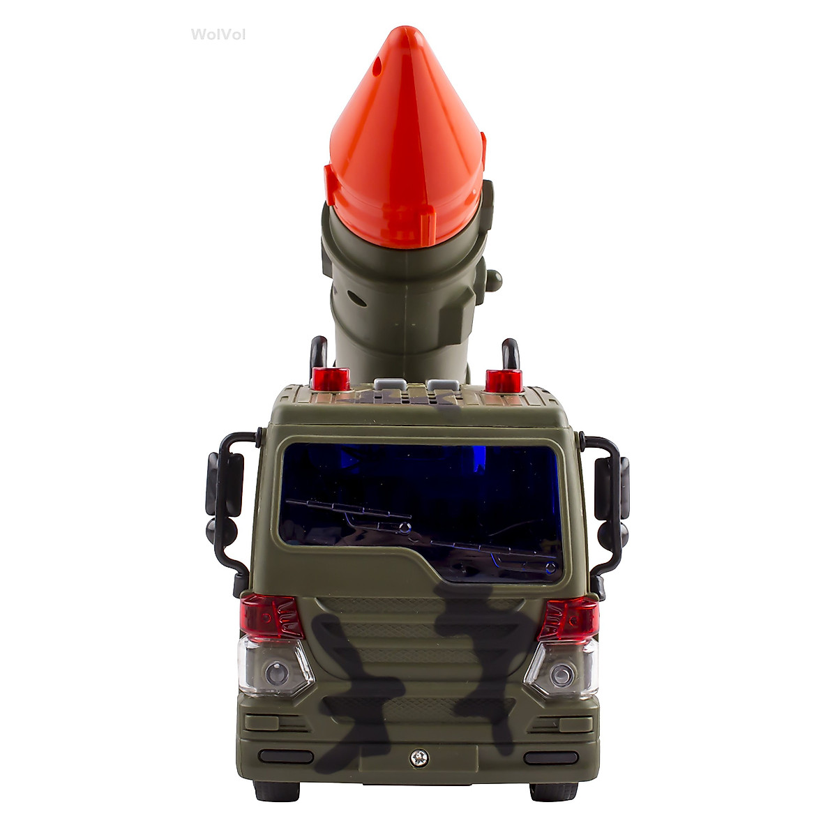 WolVolk Friction Powered Launcher Fighter Military Truck - Pull Back Missile Carrier Army Vehicle w/Lights & Sounds - Pretend War & Action Toy for Kids