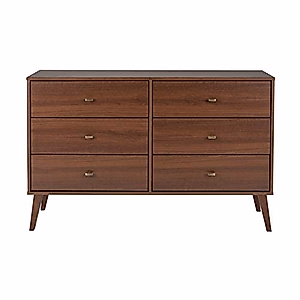 Prepac Milo Mid-Century 6 Drawer Dresser For Bedroom, 16" D x 52.50" W x 33" H, Cherry