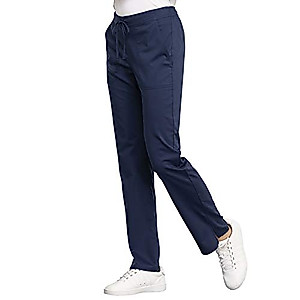 Cherokee Women Scrubs Pant Workwear Revolution Mid Rise Straight Leg Drawstring WW005, L, Navy