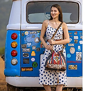 Myra Bag Blue Bucket Bag Upcycled Cotton & Hair Leather S-3062