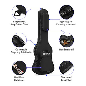 Donner 47 Inch Bass Guitar Case, 0.4 Inch Thick Padding Sponge 600D Ripstop Waterproof Nylon Soft Electric Bass Guitar Gig Bag with 3 Pockets and Back Hanger Loop, Black
