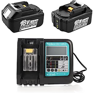 2X BL1850B 18V 5,0Ah Replacement for Makita Battery with DC18RC Charger, Compatible with Makita BL1860B BL1830B, for Makita DLM431Z DUC353Z DUB362Z DHP485 DDF485Z DHP482Z DDF484Z