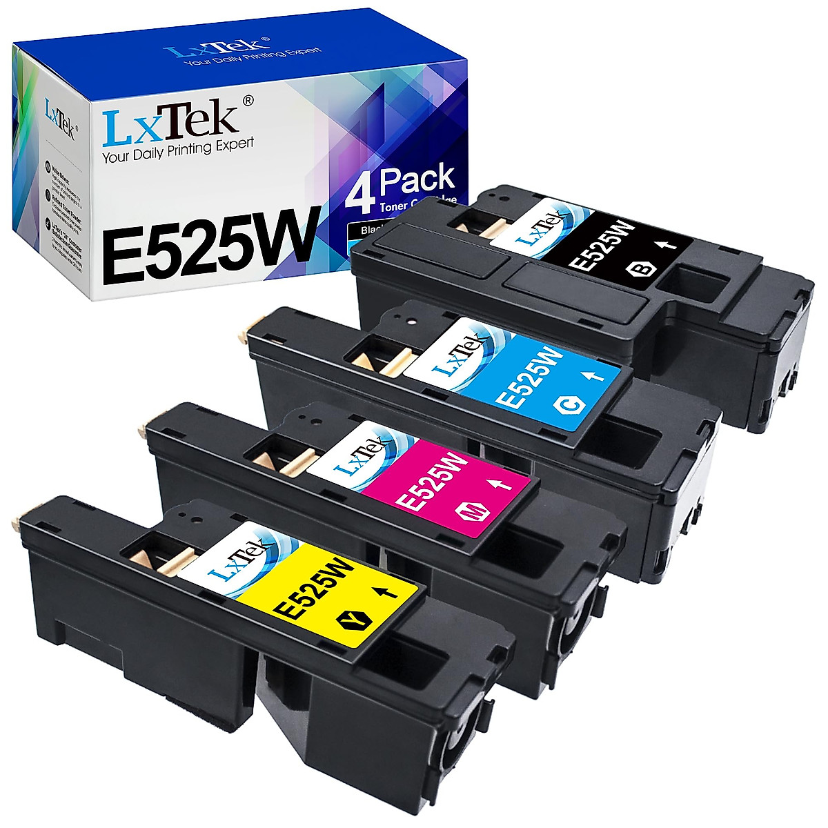 LxTek Compatible Toner Cartridge Replacement for Dell E525W E525 to use with E525W Color Laser Printer, 4 Pack (593-BBJX 593-BBJU 593-BBJV 593-BBJW)