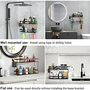 FOYKUED Over The Toilet Storage Shelf, 2-Tier No Drilling Small Bathroom Shelves Over Toilet with Storage Basket/Paper Holder/Hooks (Cast Iron, Matte, Black, 1 Pc)
