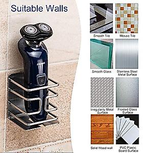 Ecosens Electric Razor Holder Stand, Strong Steel Metal Multi-Functional Electric Shaver Holder Rack Bathroom 304 Stainless Steel Bracket 3M Self-Adhesive Wall Mount Electric Razor Holder