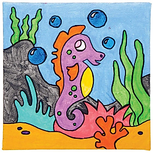 Baker Ross AT940 Sealife Color in Pictures for Kids - Pack of 4, Kids Canvases for Painting, Coloring and Craft Project Displays