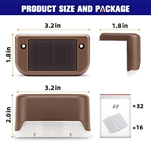 APONUO Solar Deck Lights 16 Pcs, Solar Step Lights Outdoor Waterproof Led Solar Fence Lamp for Steps,Fence,Deck,Railing and Stairs (Warm White)