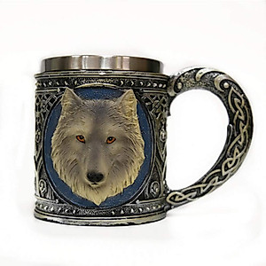 Tvoip 1Pcs Unusual Stainless Steel Gothic Party Creative Drinking Glass 3D Skull Skeleton Punk Style Wine Glasses Whiskey Cups (Wolf Head)