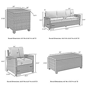Crosley Furniture Bradenton 5-Piece Outdoor Sofa Patio Furniture Set, Wicker Conversation Sets for Porch, Brown with Sangria Cushions