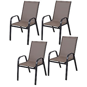 BTEXPERT Brown Indoor Outdoor 4-Set of Four Restaurant Flexible Sling Stack, Patio Metal Frame Chair, Set of 4