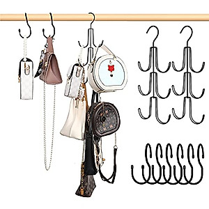 VOOWO Purse Hanger for Closet 2 Pack Purse Hanger + 6 Pack Purse Hook for Closet, Metal Twisted S Hook, Purse Handbag Hanger Closet Organizer, Closet Rod Hooks for Hanging Purse Valentine's Day Gift