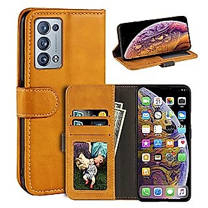 MILEGAO Case for Oppo Reno 6 Pro+ 5G, Magnetic PU Leather Wallet-Style Business Phone Case,Fashion Flip Case with Card Slot and Kickstand for Oppo Reno 6 Pro Plus 5G 6.55 inches-Lightbrown Yellow