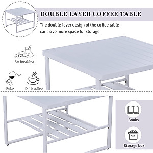 BIADNBZ 6-Pieces Patio Furniture Set for 7,Outdoor Conversation Sectional Sofa with with 1 Table and 2 Benches for Garden Deck Backyard, White