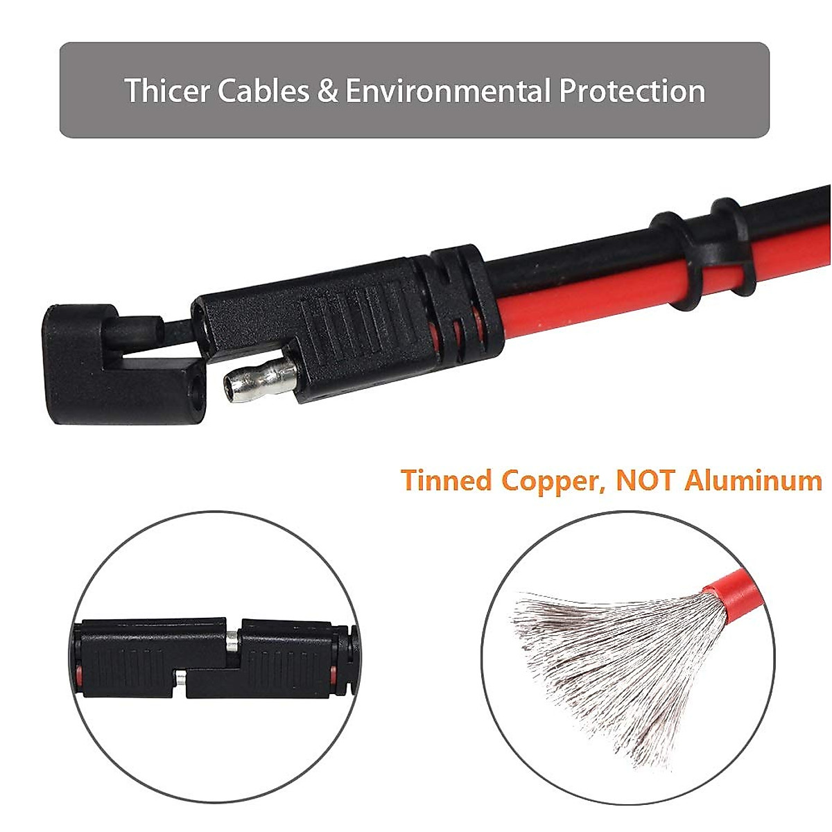 SAE Extension Cable 12AWG - 15FT SAE to SAE Extension Cord, SAE Power Automotive Extension Cable, SAE Connector 2Pin Quick Disconnect Wire Harness for Trolling Motor RV Battery Motorcycle Cars Tractor