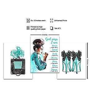 Inspirational African American Women Bible Verses - Black Art - Religious Christian Scripture Positive Encouragement Gifts - Light Blue Motivational Glam Designer Fashion Wall Decor Poster for Girls