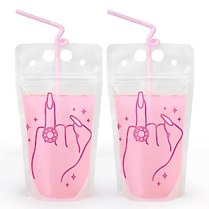xo, Fetti Bachelorette Party Ring Finger Drink Pouches - 16 count, Pink | Bach Party Drinkware, Cute Bridal Shower Supplies, Engagement Reusable Cups, Bride To Be Decorations, Bridesmaids Favors