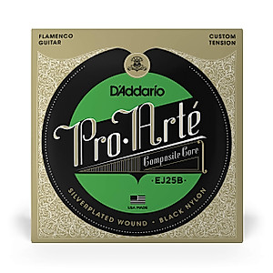D'Addario Guitar Strings - Pro-Arte Classical Guitar Strings - EJ25B Flamenco Guitar Strings - Nylon Guitar Strings - Silver Plated Wrap, Composite Core, Black Nylon Trebles - Flamenco Tension