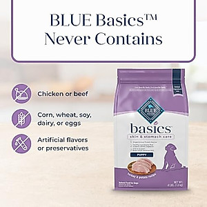 Blue Buffalo Basics Puppy Dry Dog Food for Skin & Stomach Care, Limited Ingredient Diet, Made in the USA with Natural Ingredients, Turkey & Potato Recipe, 4-lb. Bag
