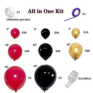 157Pcs Red Black Balloon Garland Arch Kit, Large Small Medium Metallic Gold Diy Balloons for Baby Shower Party Birthday Wedding Graduation Decorations
