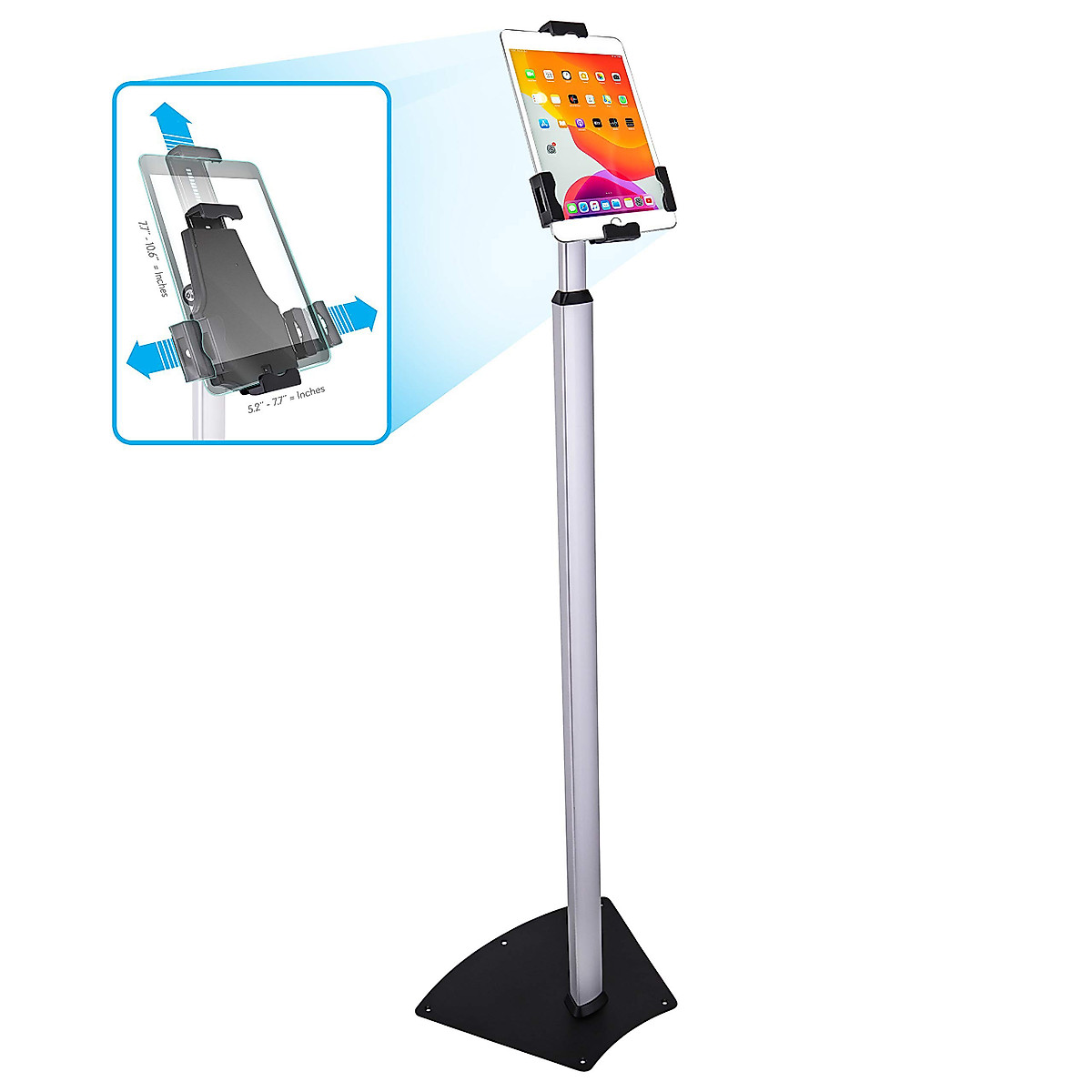 Pyle Anti-Theft Adjustable Tablet Security Stand - Metal Floor Mount Tablet Holder w/Lock, 360 ° Rotation, Works w/iPad Mini, Kindle Fire HD, Samsung Galaxy, Android Tablets - PSPADLK62