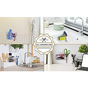 Zulay 2-in-1 Sponge Holder for Sink - Stainless Steel Kitchen Sink Sponge Holder with Extra Strong Adhesive - Rust Proof Dish Brush Holder & Dish Sponge Holder - Solid Sponge Caddy Sink Organizer