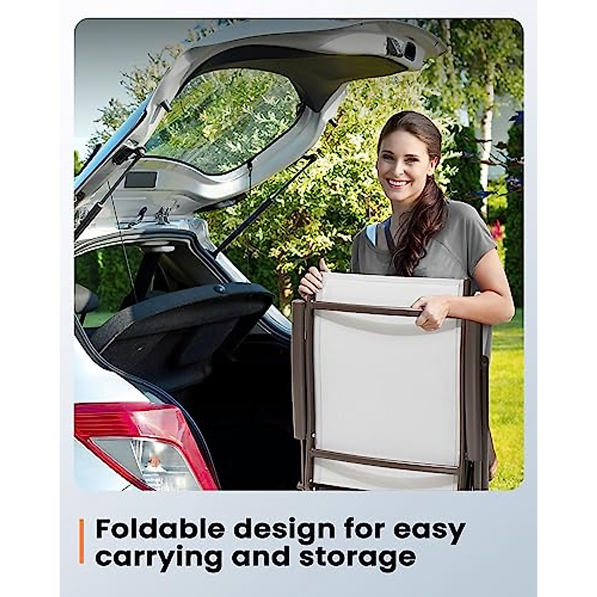 Pellebant Aluminum Patio Chaise Lounge Chair, Adjustable Chair for Outside with 8 Backrest Positions, Brown Frame, Folding Outdoor Recliners All Weather for Beach, Pool and Yard, Light Grey