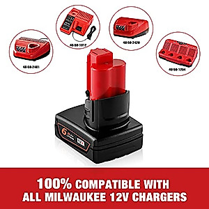 2Pack DSANKE M12 6000mAh 12V Lithium Battery Replacement for Milwaukee M12 Battery XC 48-11-2440 48-11-2402 48-11-2460 12Volt Milwaukee Tools