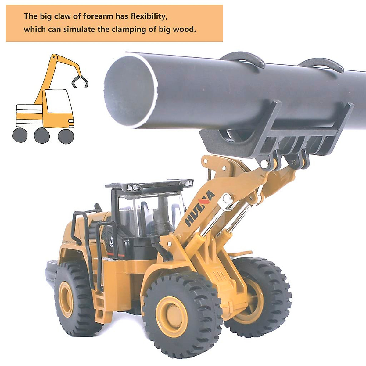 Ailejia 1/50 Scale Diecast Wood Grab Construction Vehicle Toys Timber Grab Truck Heavy Wooden/Building Articulated Alloy Construction Vehicle Model Engineering Car Toy boy Gift (Wood Grab)