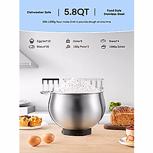 Stand Mixer FOHERE, 6-Speed Stainless Steel Mixer with Dough Hook, Mixing Beater, Wire Whip, Dishwasher-safe, Tilt-Head Kitchen Dough Mixers for Cake, 5.8 QT Electric Home Cooking Kitchen Mixer