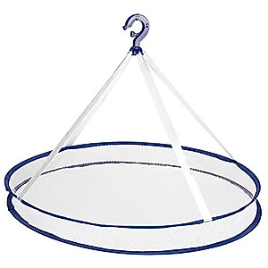 Folding Mesh Clothes Drying Rack Hanging Clothes Laundry Sweater Basket Dryer Net Single Layer Washing Basket with Anti-Wind Hook