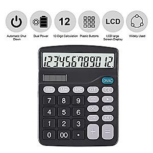 EooCoo Basic Standard Calculator 12 Digit Desktop Calculator with Large LCD Display and Sensitive Button for Office, School, Home & Business Use - Black