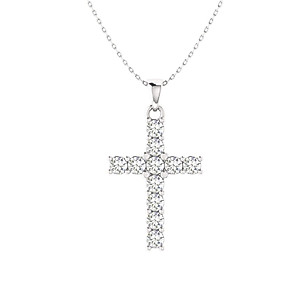 Diamondere Natural and Certified Diamond Cross Necklace in 10k White Gold | 0.20 Carat Pendant with Chain