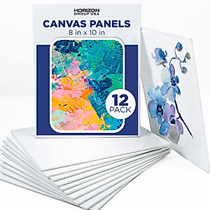 Horizon Group USA 8x10 Canvas Panel Boards Value Pack of 12, Primed, Perfect for Painting Projects, Watercolor, Oil & Acrylic Paints, Paint Canvas for Kids, Students, & Professionals