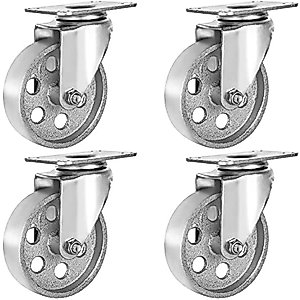 4 All Steel Swivel Plate Caster Wheels Heavy Duty High-Gauge Steel Gray (4" Metal Swivel Caster Gray - No Brake)