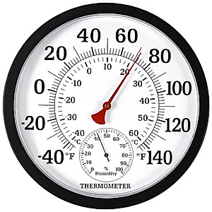 10.5 Inch Indoor Outdoor Thermometer Large Numbers - Weather Thermometer Hygrometer Waterproof, No Battery Needed Outdoor Thermometers for Patio, Home, Garden Decoration (Black)