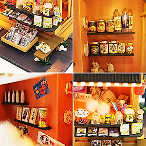 Spilay DIY Miniature Dollhouse Kit with Wooden Furniture,Handmade Japanese Style DIY Dollhouse Kit with Dust Cover & LED,1:24 Scale Creative Room Gift Idea for Adult Teenager Lover(Grocery Store)