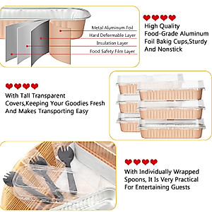 LNYZQUS Disposable Mini Cake Pans With Lids 50 Pack, 6.8oz Rectangle Baking Cups Muffin Tins, Aluminum Foil Tins Loaf Holders For Brownie Bread -Champagne