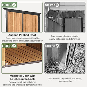 MEDEHOO Outdoor Storage Shed with Floor - Waterproof Natural Fir Cabinet with Adjustable Shelves and Double Lock for Anti-Theft - Suitable for Storing Garden Tools, and Household Debris (Brown)