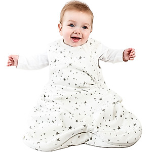 Woolino Merino Wool and Organic Cotton Baby Sleep Sack - 4 Season Classic Sleeping Bag for Baby - Two-Way Zipper Sleeping Bag - Infant Wearable Blanket - 6-18 Months - Stars