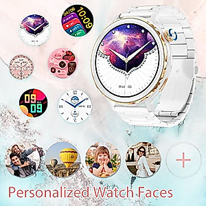 Getfitsoo Round Smart Watches for Women, Bluetooth Waterproof Smartwatch Call Receive/Dial for Android iOS Phones, 1.32" Touch Screen Fitness Tracker Watch with Sleep/Heart Rate/Blood Oxygen Monitor