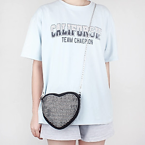 Women's Small Rivets Cross Body Heart Shape Satchel Purse Handbag Fashion Shoulder Chain Bag, Black