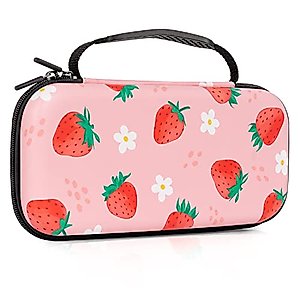 Lokigo Carrying Case for Nintendo Switch/Switch OLED, Pink Nintendo Switch Case for Girls Boys, Portable Shockproof Switch Bag w/20 Game Card Slots for Switch Console Joy-Con & Accessories, Pink