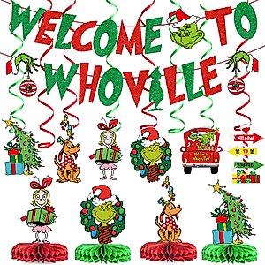 Whoville Christmas Decorations Whoville Decorations Welcome to Whoville Banner The Christmas Decorations Party Supplies Christmas Grieen Birthday Party Decorations