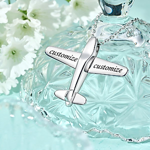 Fanery Sue Stereoscopic Aircraft Model Personalized Necklace Custom Engraved Name Pendant Necklace Pilot Gift(Engraving)