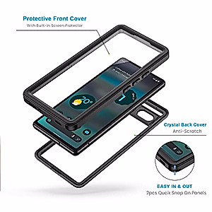 Lanhiem Pixel 6a Case, IP68 Waterproof Dustproof Shockproof Case with Built-in Screen Protector, Full Body Rugged Protective Cover for Google Pixel 6a 5G, Black/Clear
