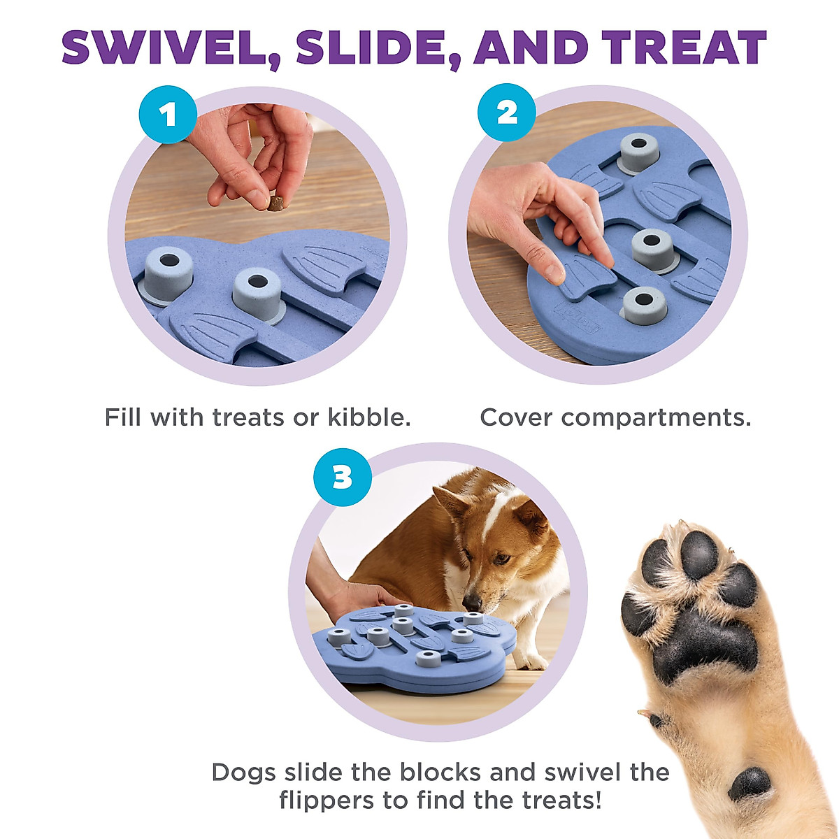 Outward Hound by Nina Ottosson Dog Hide N' Slide Treat Puzzle Enrichment Toy, Level 2 Intermediate, Purple, Composite