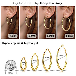 STAYLOVE Big Thick Gold Hoop Earrings for Women 14K Real Gold Plated Classic Lightweight Chunky Gold Hoops Hypoallergenic Hoop Earrings with 925 Sterling Silver Post, 30MM